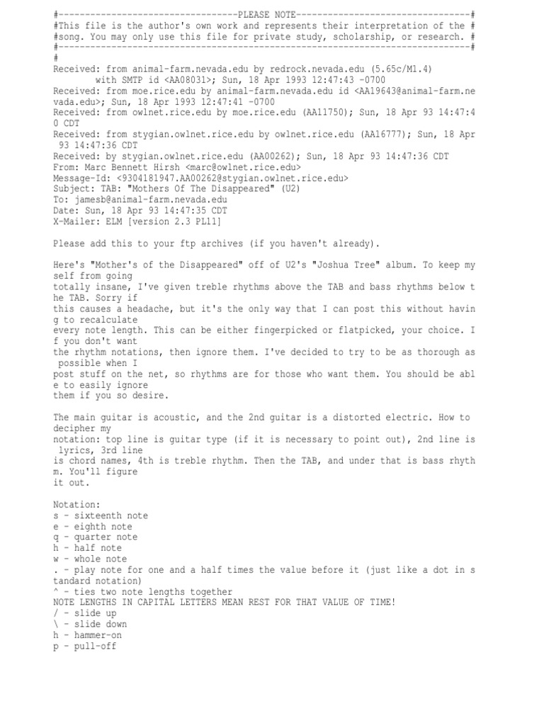 "Mothers of the Disappeared TAB" | PDF | Guitars | Musical Forms