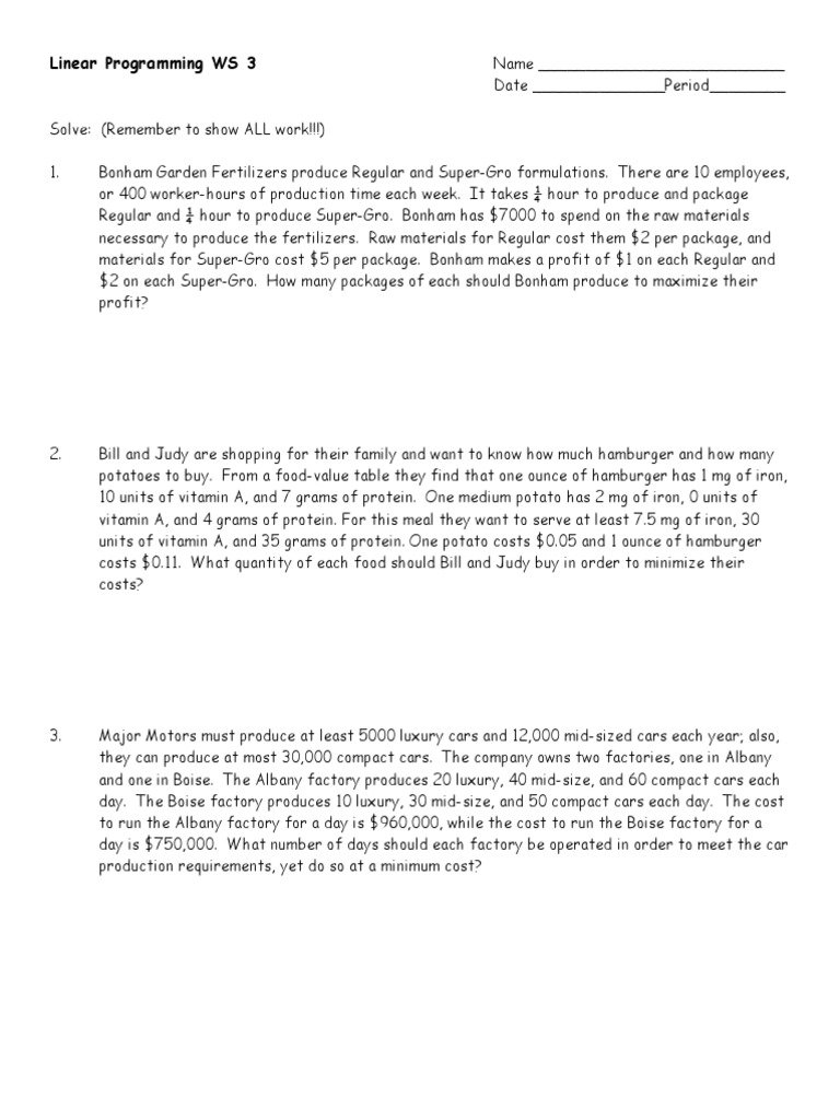 2.8 Linear Programming WS 3 With Answers | Download Free PDF | Linear ... 2.8 Linear Programming WS 3 With Answers | Download Free PDF | Linear ...