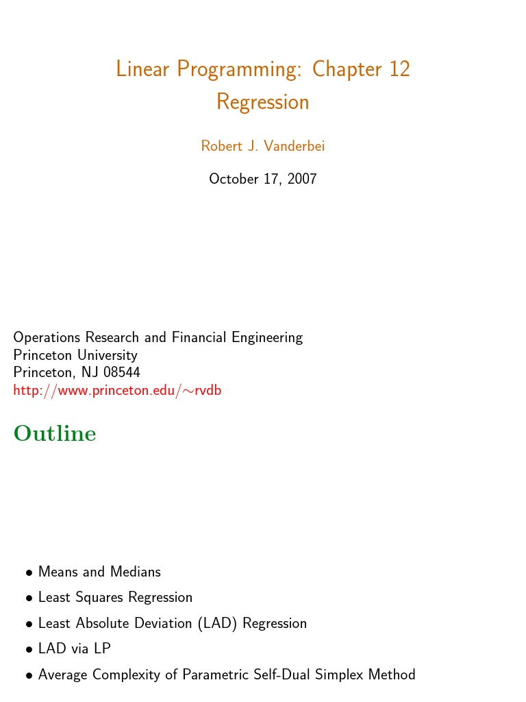 Linear Programming: Chapter 12 Regression: Robert J. Vanderbei | PDF ...