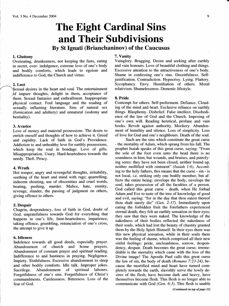 Eight Cardinal Sins | PDF | Seven Deadly Sins | Christianity