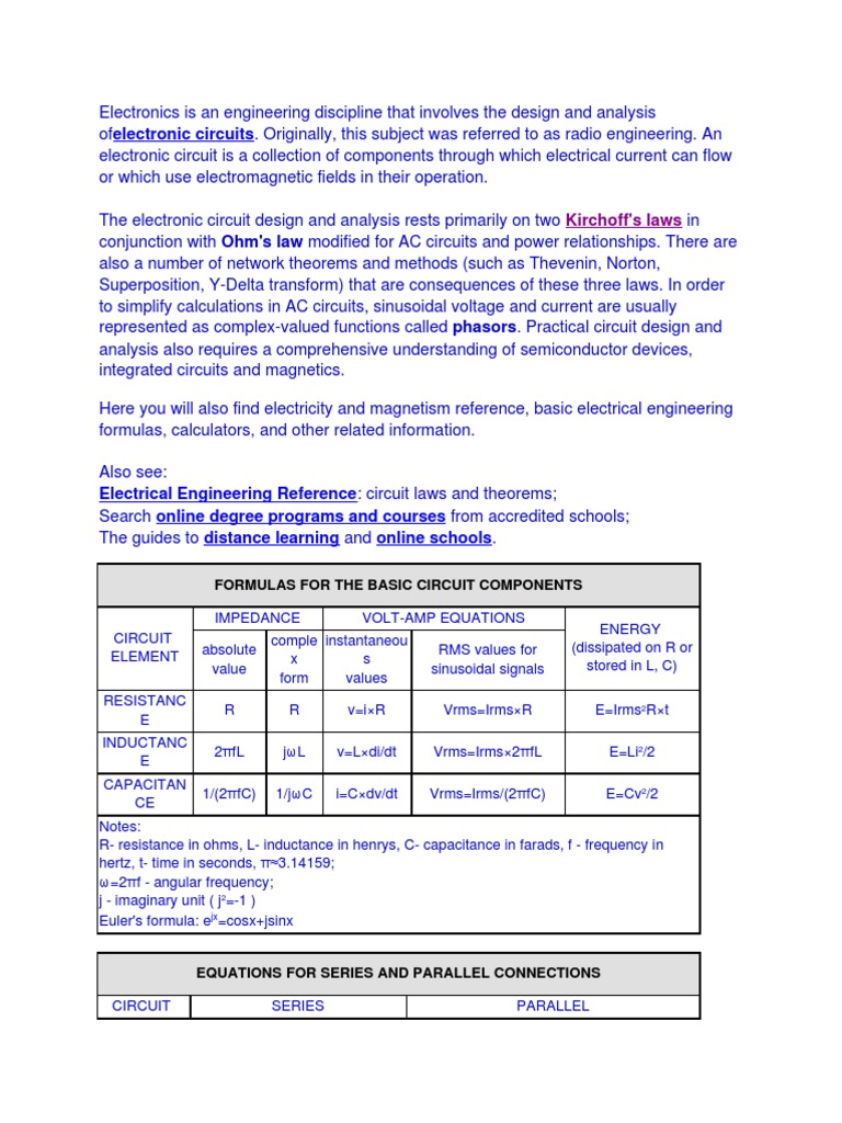 Electrical Engineering Formulas | PDF | Electrical Impedance | Magnetic ...