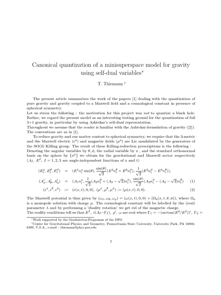 Canonical Quantization of A Minisuperspace Model For Gravity Using Self ...