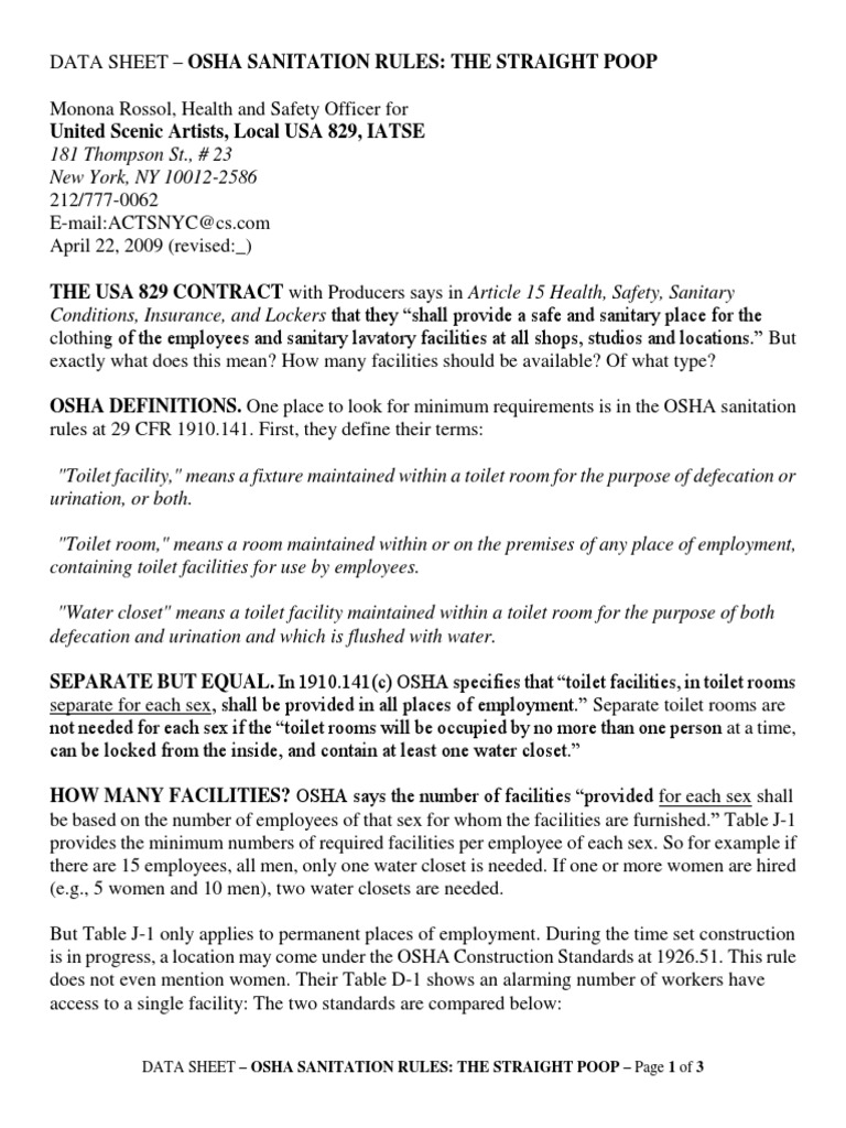 OSHA Sanitation Rules | PDF | Toilet | Public Toilet
