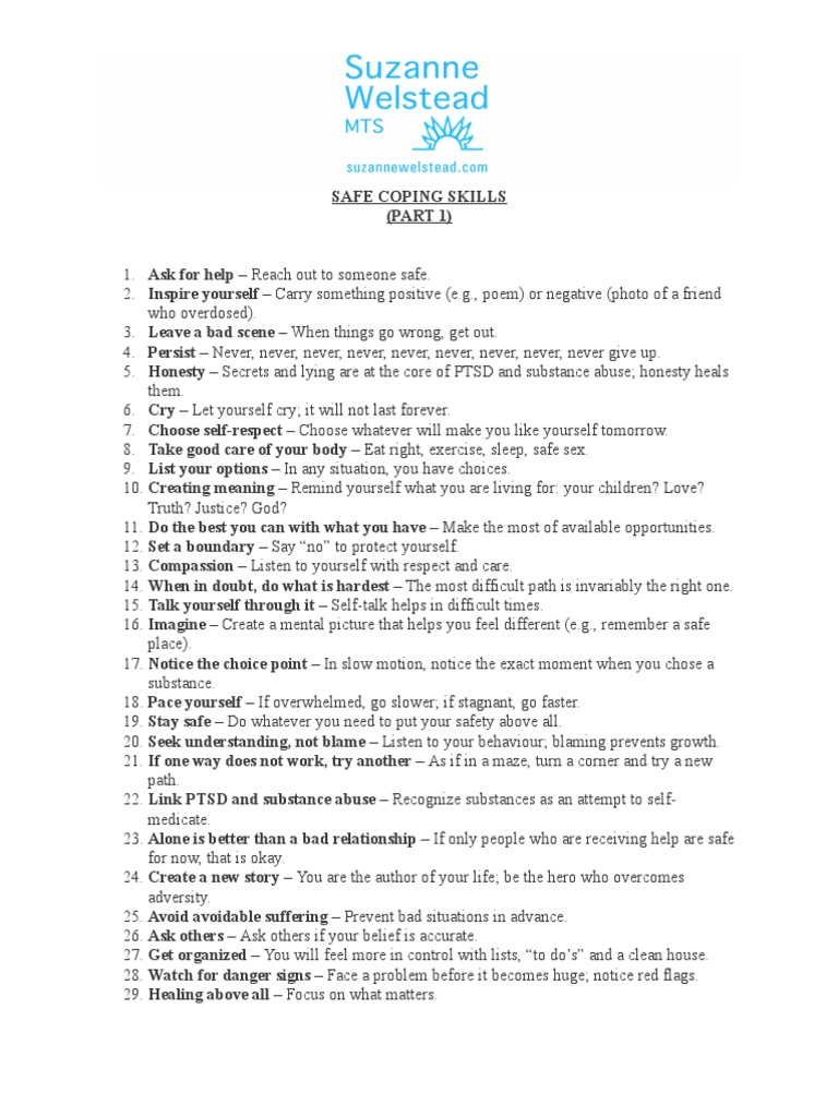 Safe Coping Skills | PDF | Posttraumatic Stress Disorder | Substance Abuse