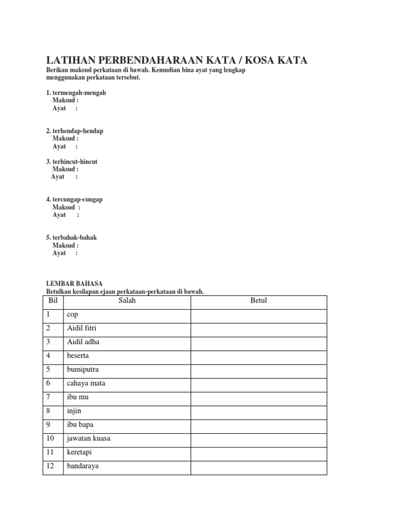 Latihan Perbendaharaan Kata | PDF