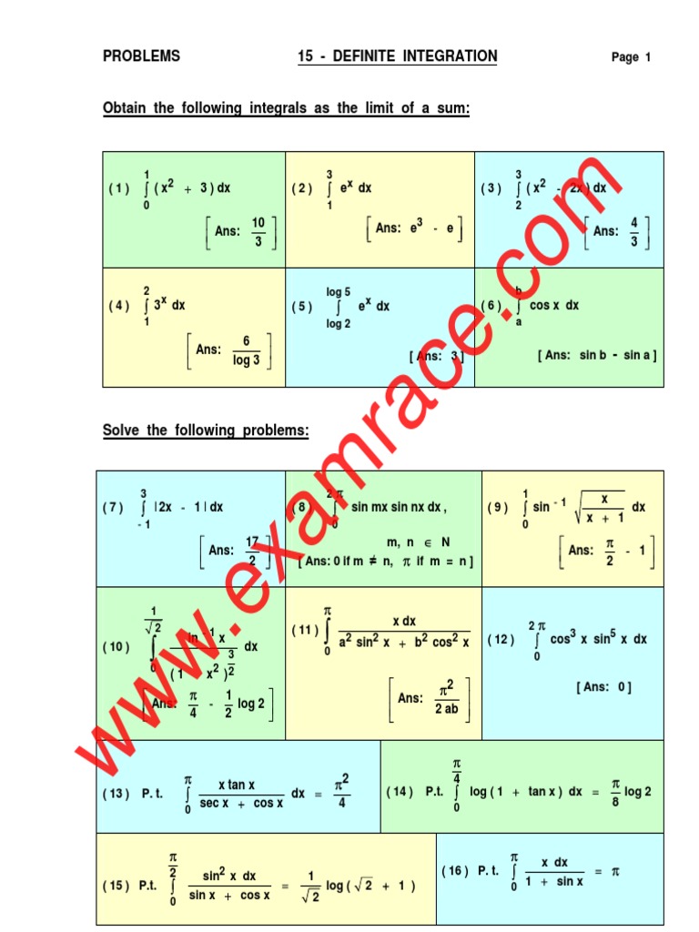 Definite Integration Problems: Calculating Integrals and Solving ...