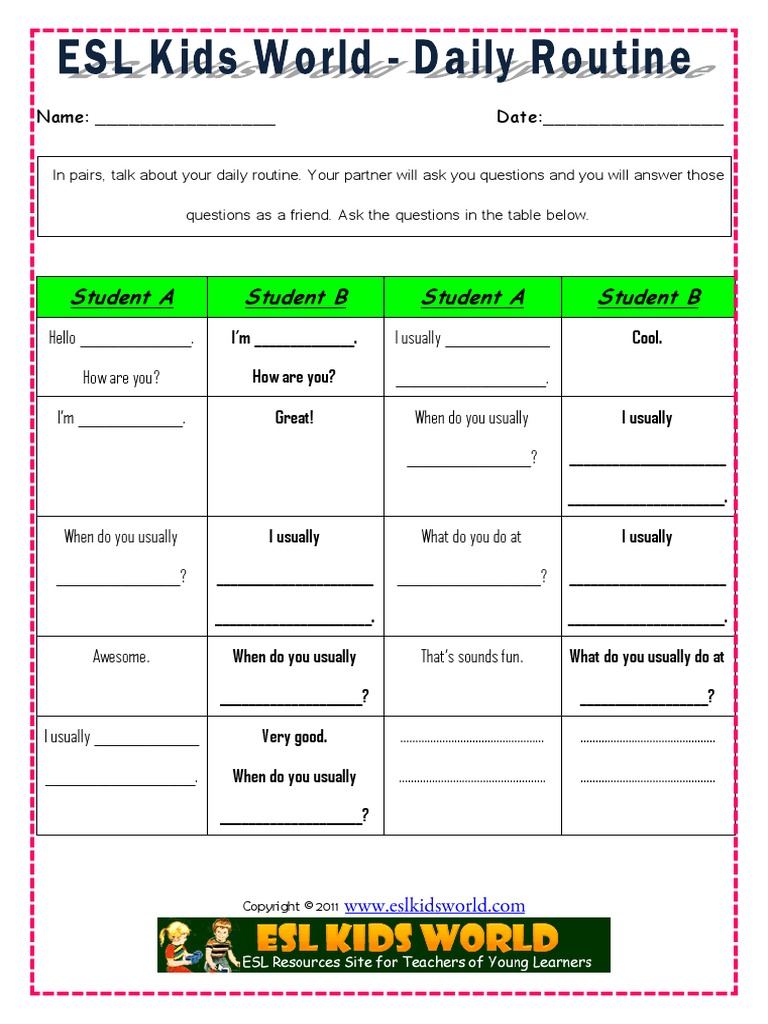 Daily Routine Role Play | PDF