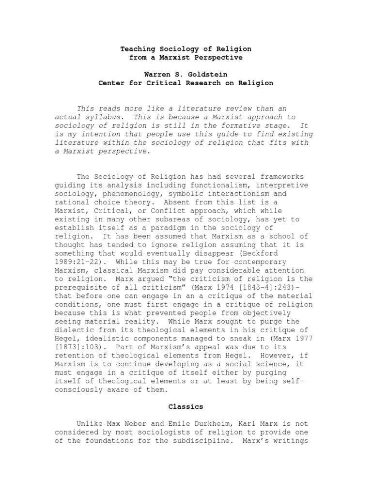 Marxist Sociology of Religion Guide | PDF | Max Weber | Sociology