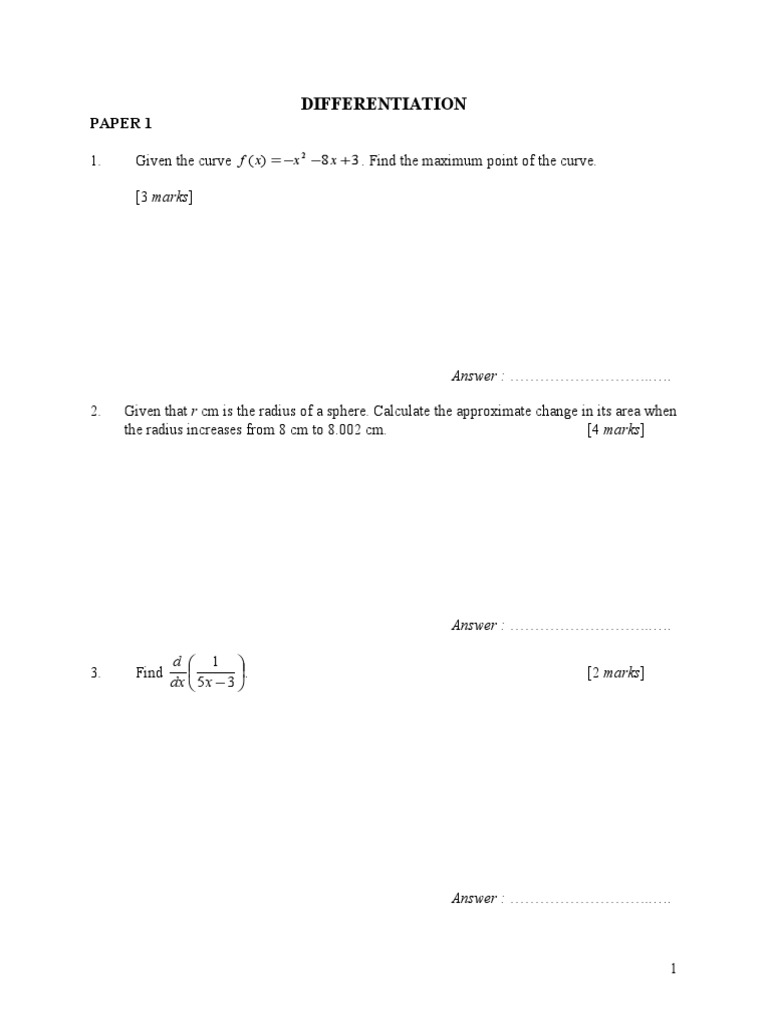 Differentiation Questions | PDF