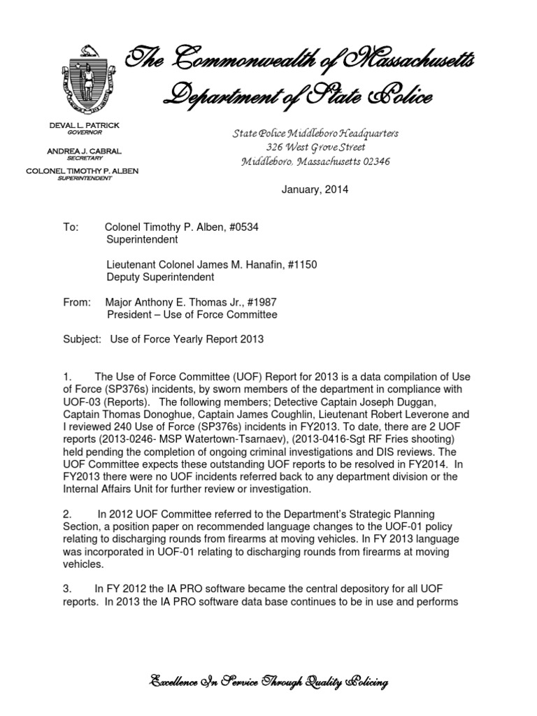 2013 Massachusetts State Police Use of Force Report | PDF | Use Of ...