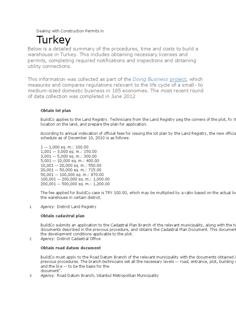 Construction Permits in Turkey | PDF | Fee | License
