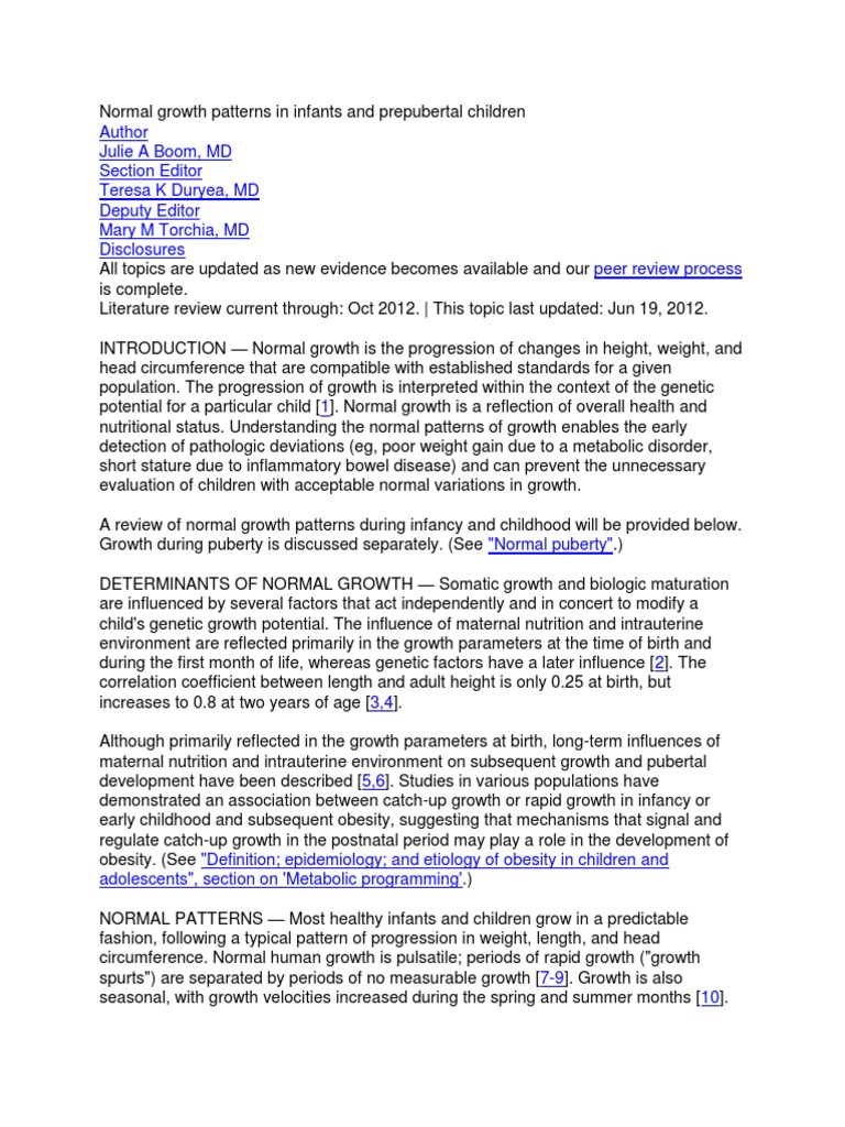 Normal Growth Patterns in Infants and Prepubertal Children | PDF | Body ...