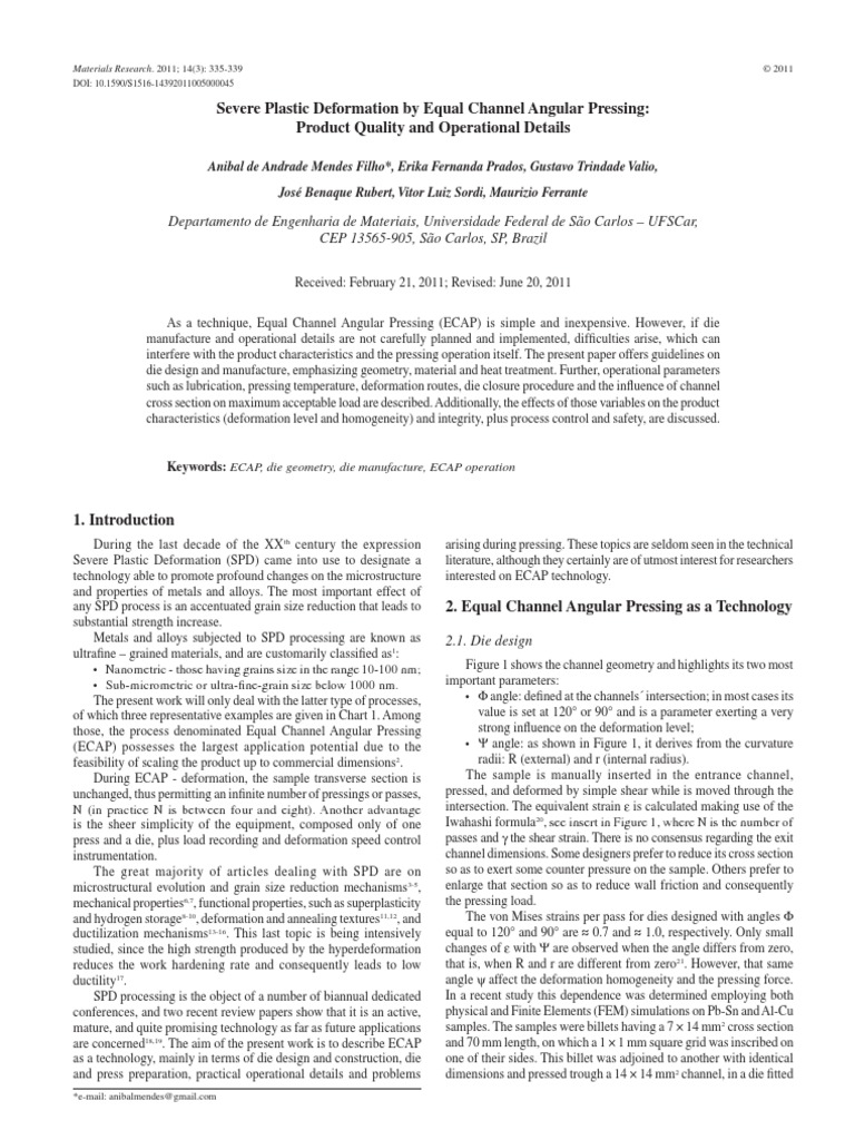Equi Channel Angular PRessing | PDF | Deformation (Mechanics ...