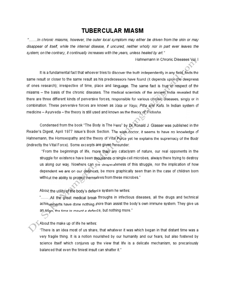 Tubercular Miasm | PDF | Homeopathy | Infection