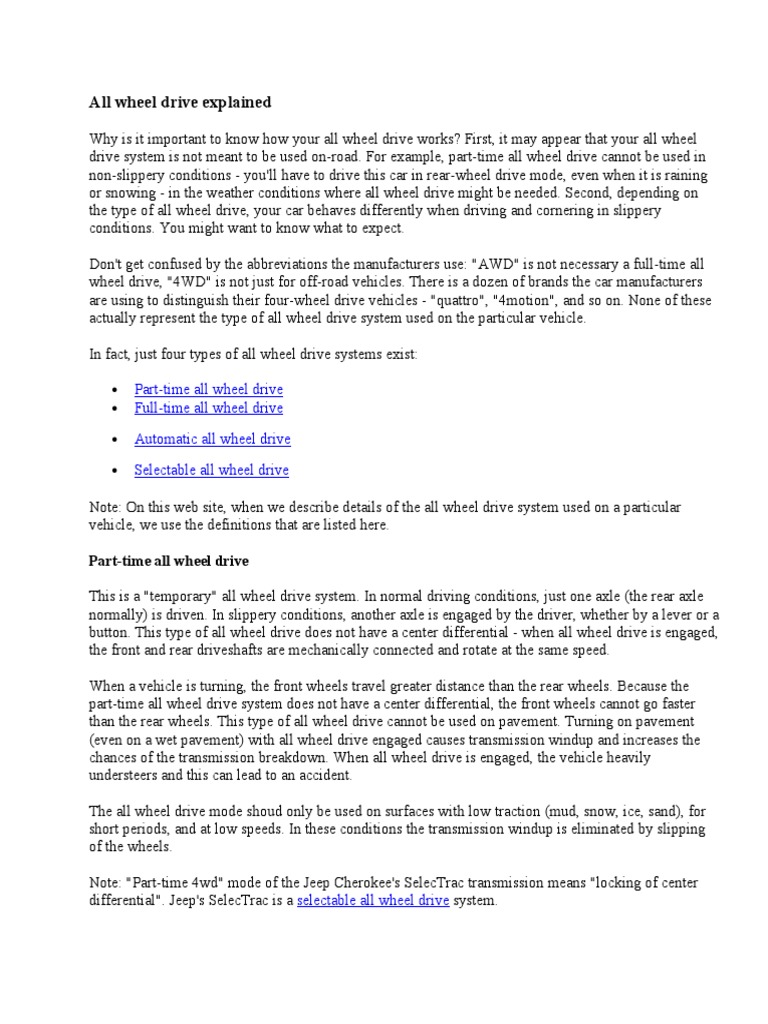 All Wheel Drive Explained | PDF | Four Wheel Drive | Transmission ...