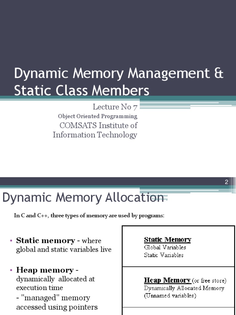 OOP-Lec 7 (Dynamic Memory Management) | Download Free PDF | Pointer ...