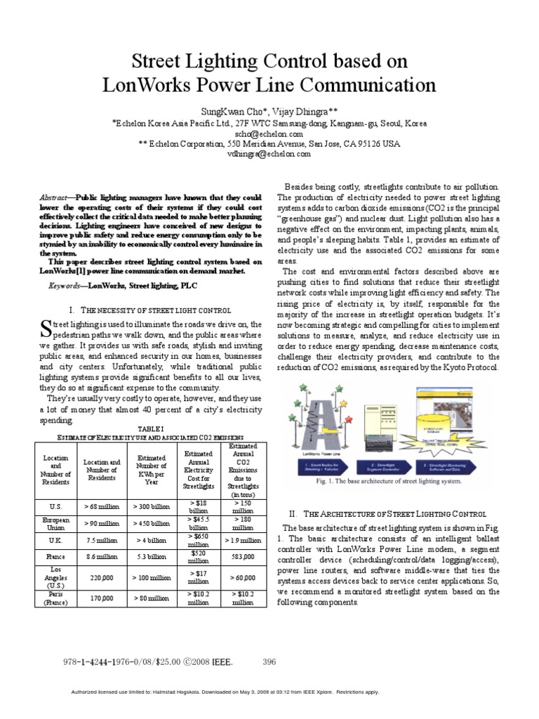 Street Lighting Control Based On LonWorks Power Line Communication ...