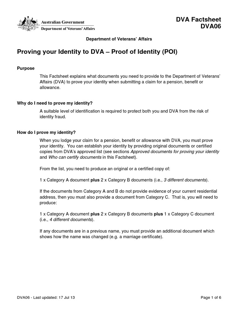 DVA06 Proving Your Identity to DVA - Proof of Identity (POI) | Identity ...