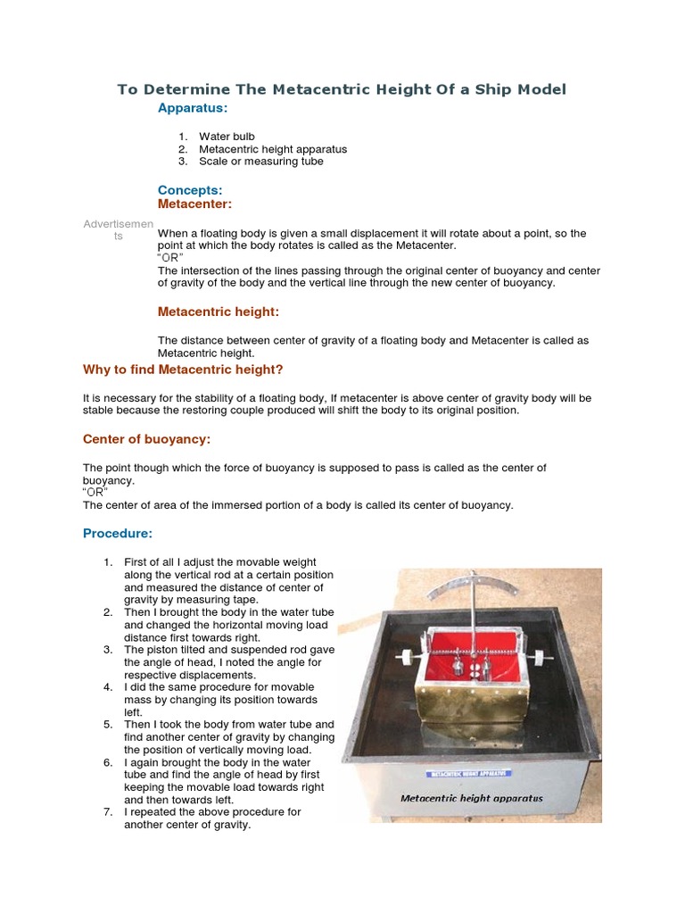 Determining the Metacentric Height of a Ship Model Through ...