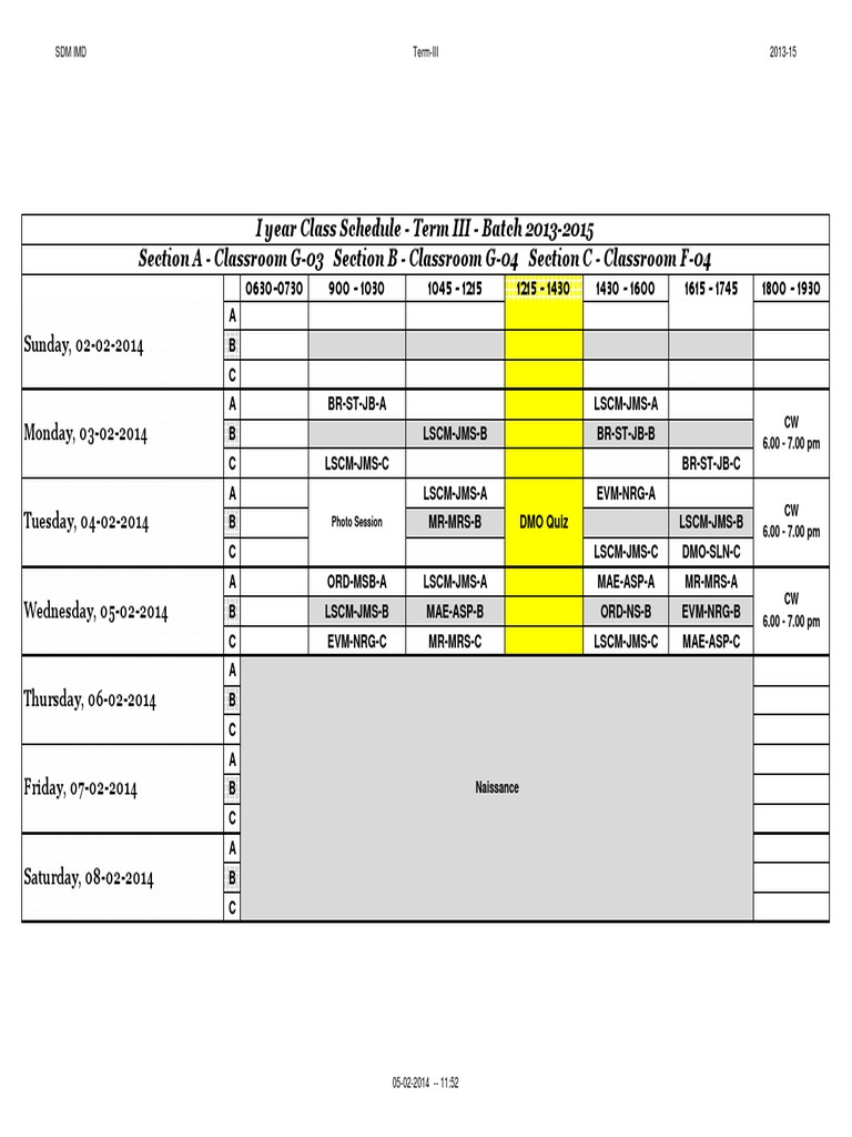 Term III Class Schedule 2013-2015 | PDF