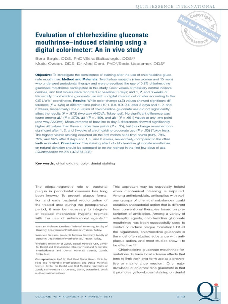 Evaluation of Chlorhexidine Gluconate Mouthrinse-Induced Staining Using ...