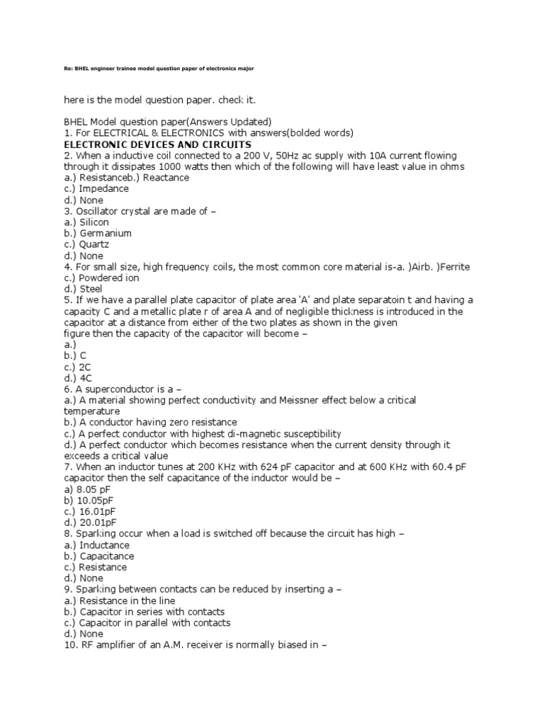 Electronic Devices and Circuits: Re: BHEL Engineer Trainee Model ...