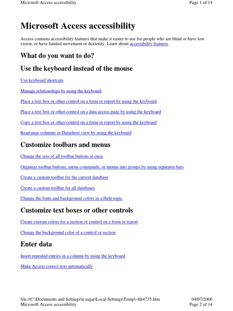 Microsoft Access Accessibility Features | PDF | Computer Keyboard ...