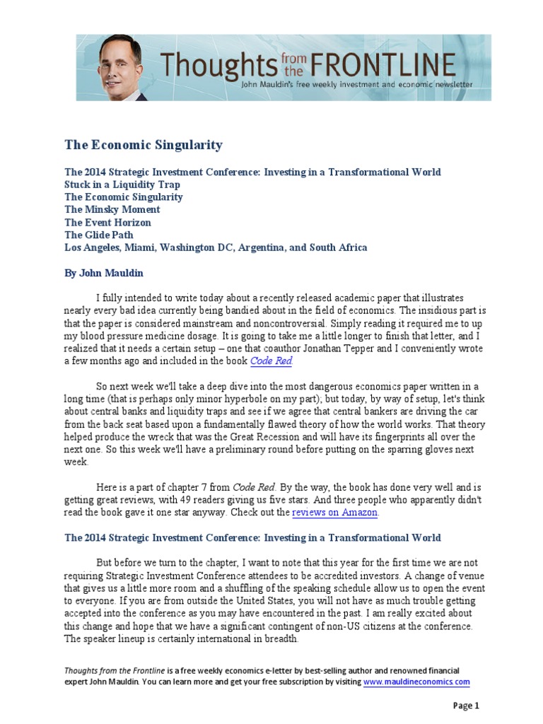 The Economic Singularity: by John Mauldin | Download Free PDF | Macroeconomics | Economies