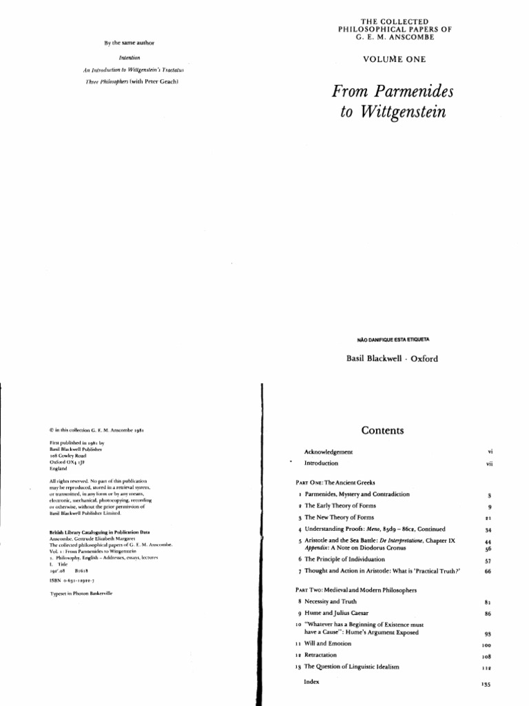 (B) Anscombe G.E.M. The Collected Philosophical Papers of G.E.M ...