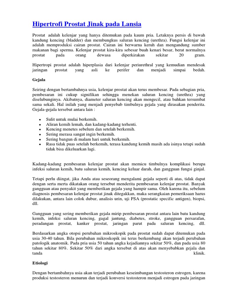 Hipertrofi Prostat Jinak Pada Lansia | PDF | Gaya Hidup