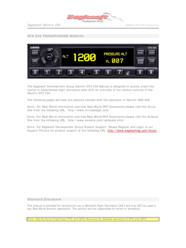 Garmin Gtx 330 Manual | Transponder (Aeronautics) | Aviation