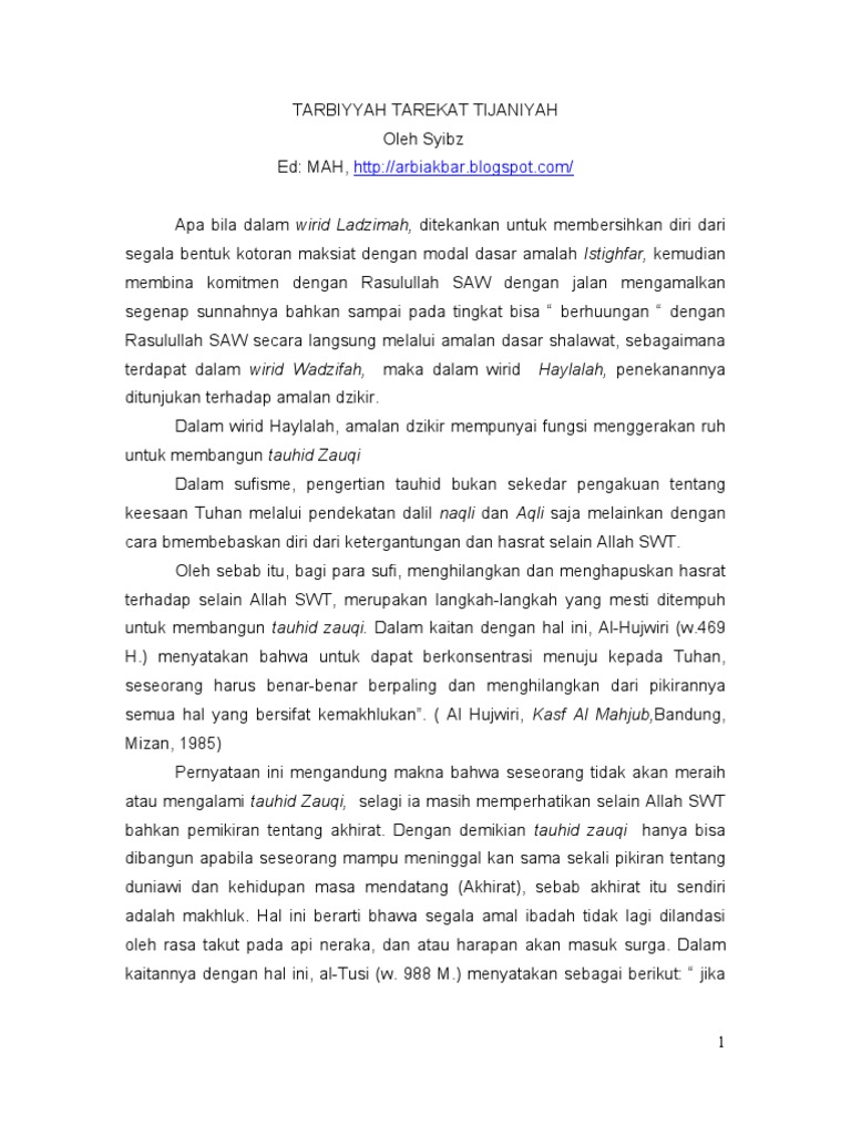 Tarbiyyah Tarekat Tijaniyah | PDF