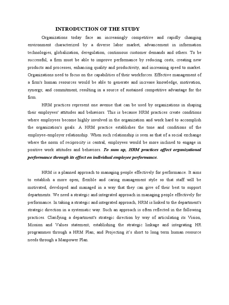 Introduction of The Study: Performance Through Its Effect On Individual ...