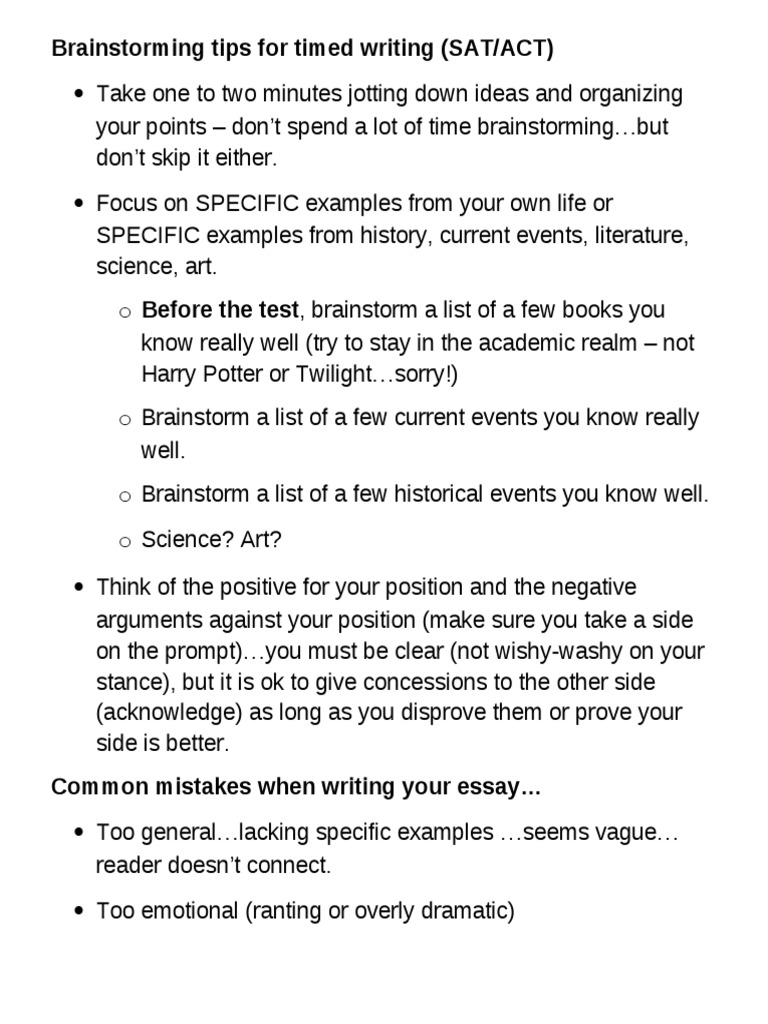 Brainstorming Tips For Timed Writing | PDF