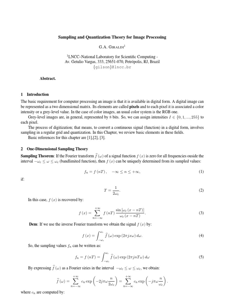 Sampling and Quantization Theory For Image Processing: Iraldi | PDF | Sampling (Signal ...