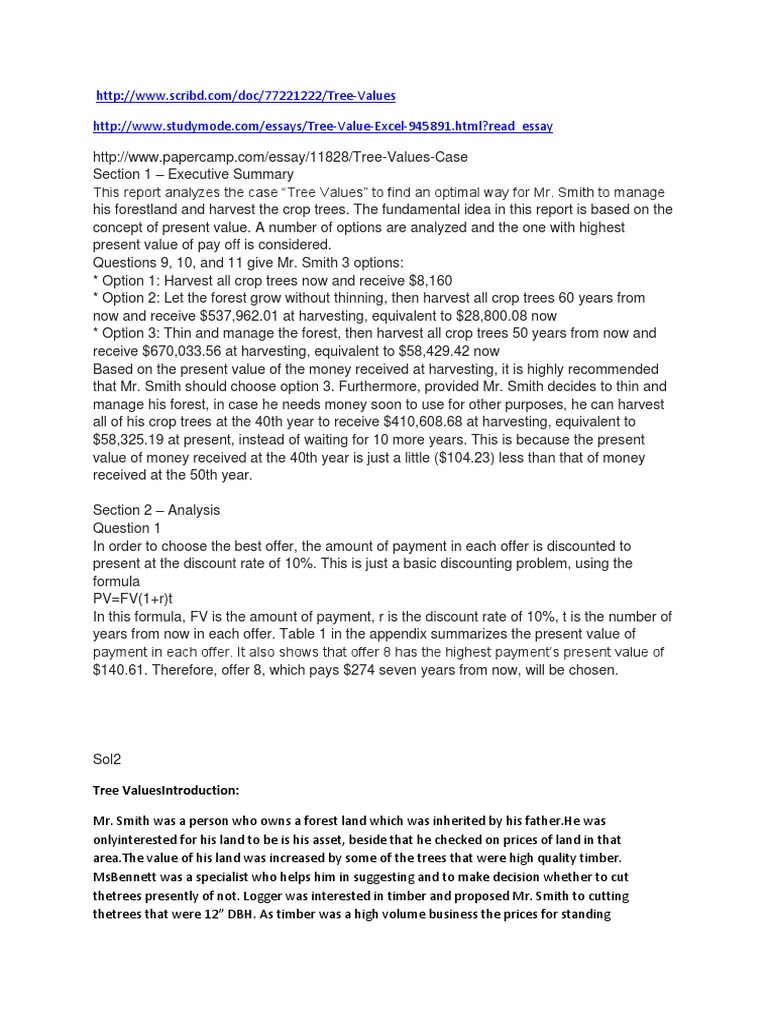 TREE VALUES Havard Business School | PDF | Present Value | Discounting