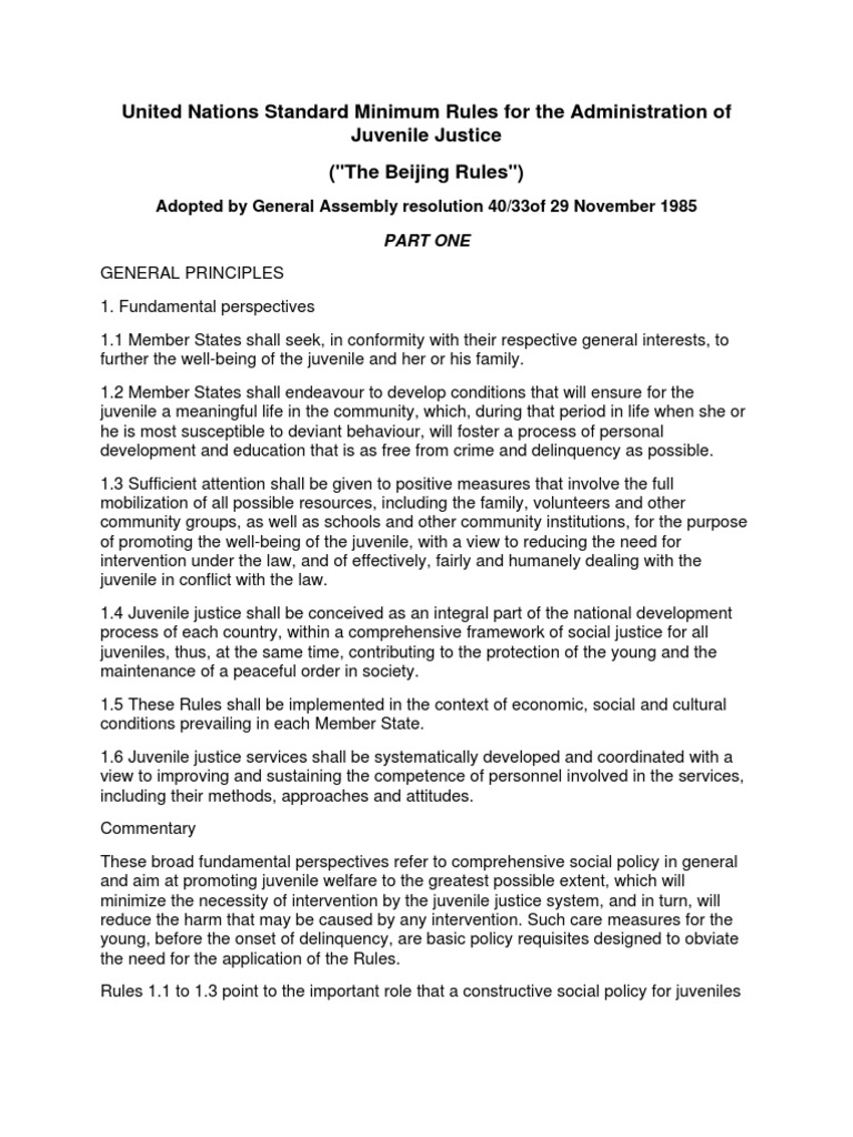United Nations Standard Minimum Rules For The Administration of ...