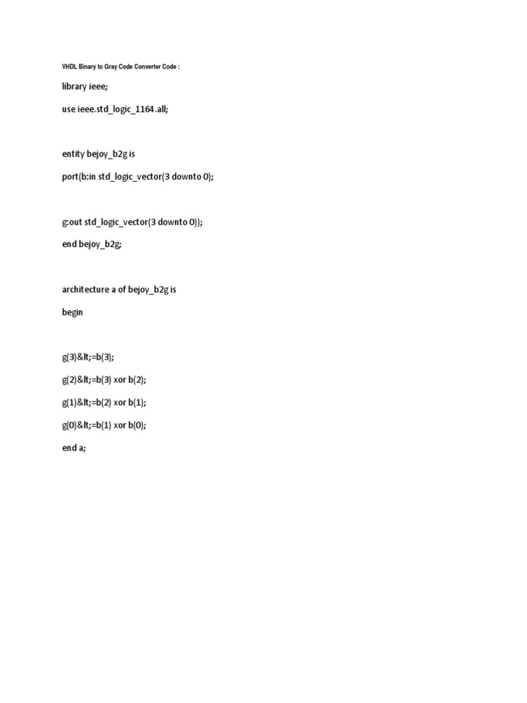 VHDL Binary to Gray Code Converter | PDF | Computers