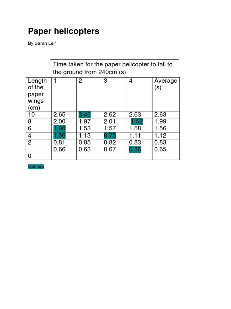 Paper Helicopter Experiment | PDF