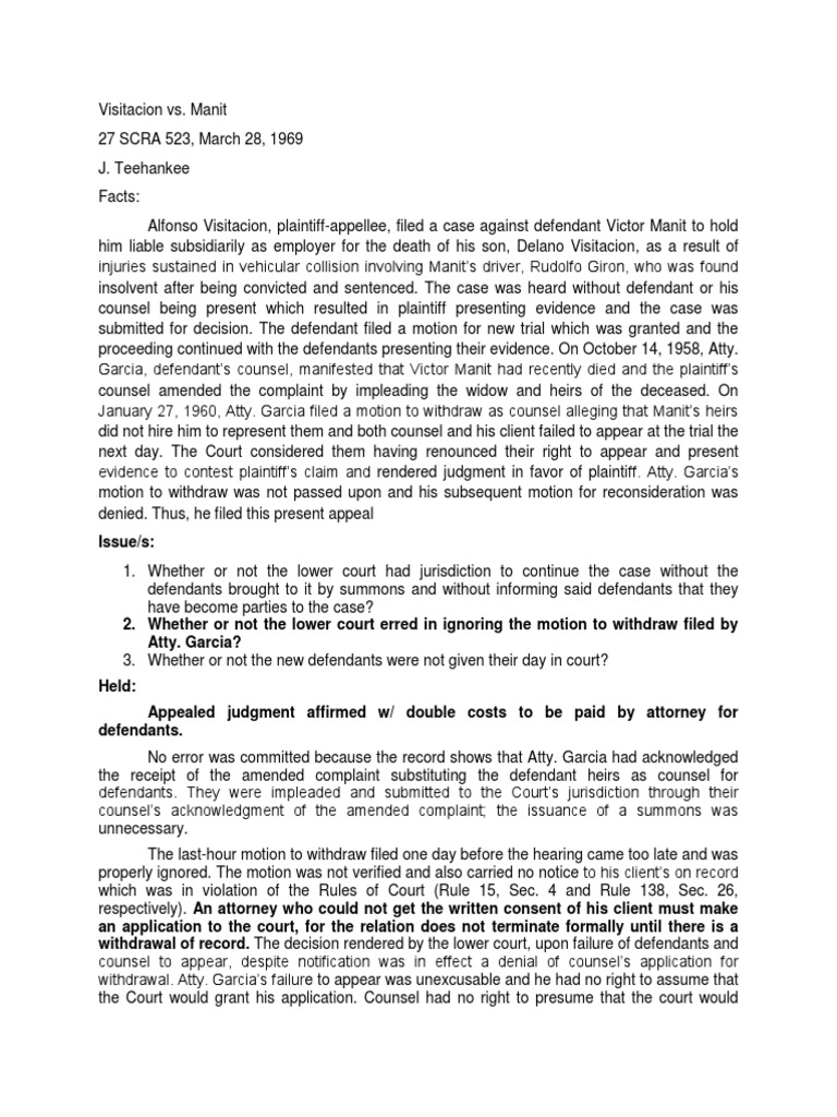 Visitacion Vs Manit | PDF | Judgment (Law) | Complaint