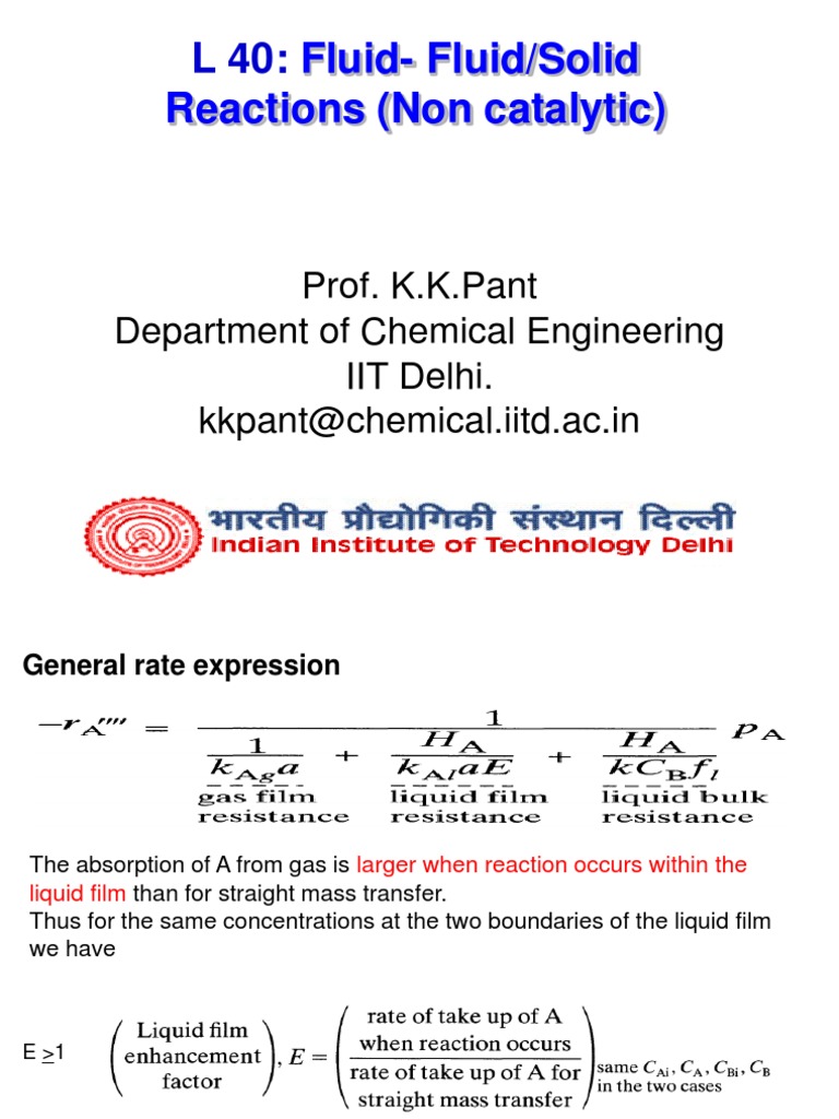 Fluid-Fluid/Solid Reactions (Non Catalytic) | PDF | Chemical Reactions ...
