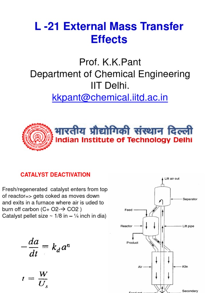 L - 21 External Mass Transfer Effects: Prof. K.K.Pant Department of ...