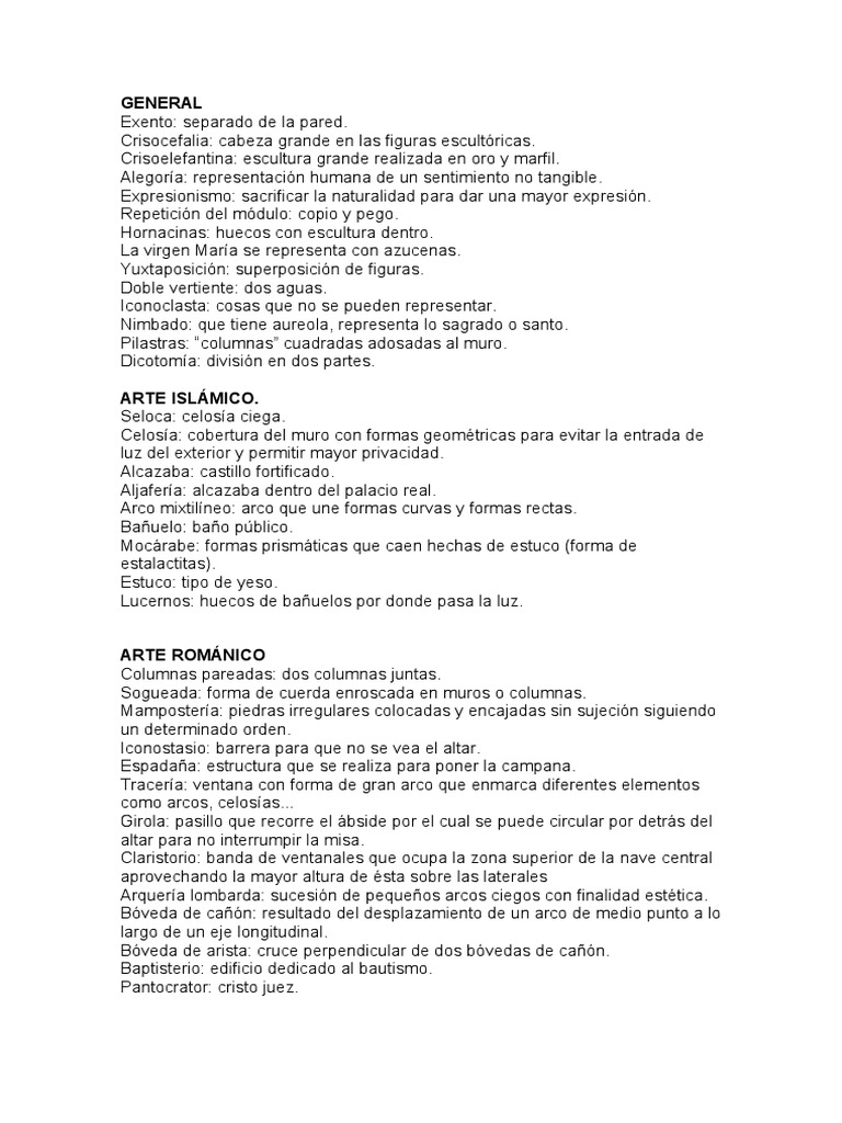 Vocabulario ARTE | PDF | Arquitectura gótica | Escultura