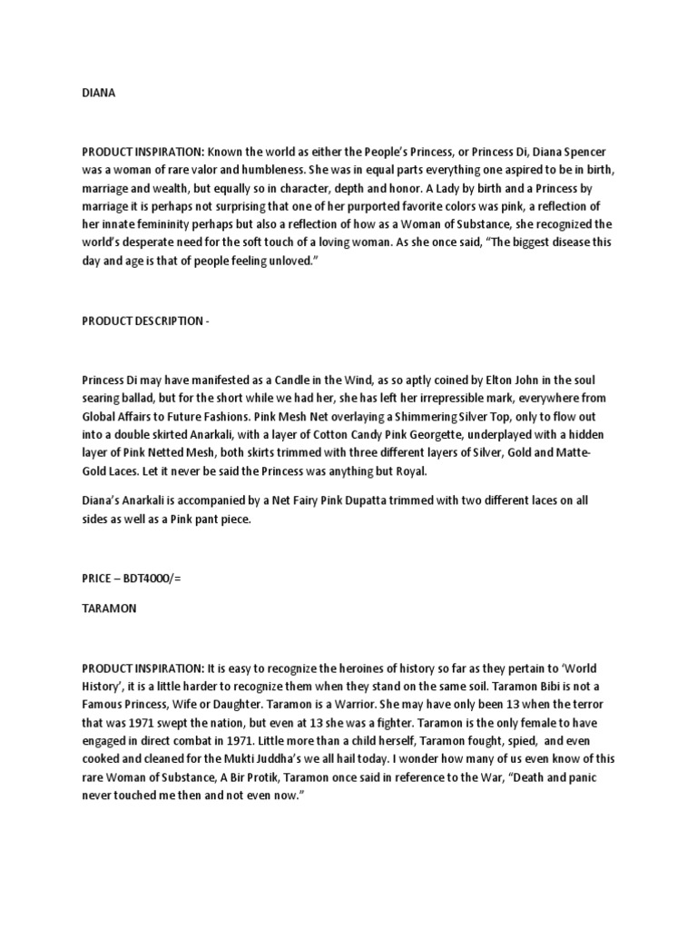 DianaCreative Dress Descriptions | PDF | Diana | Clothing