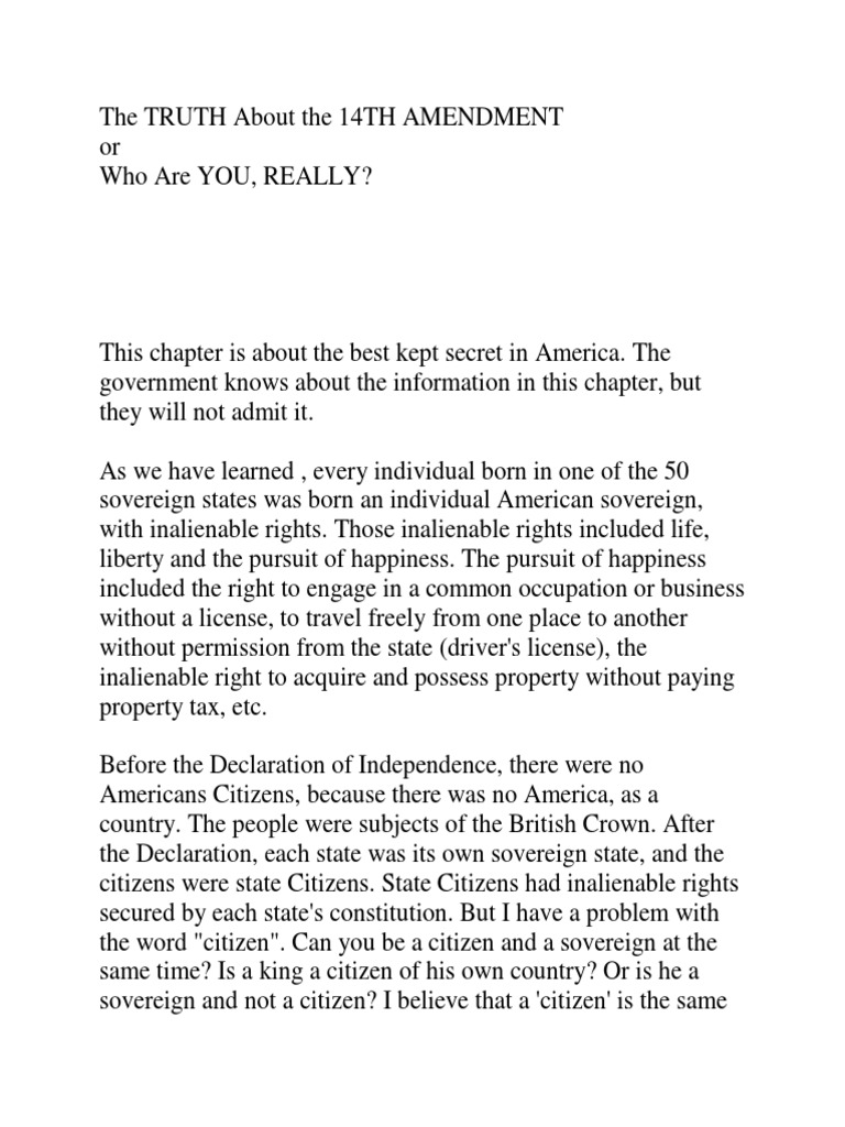 The Truth About The 14th Amendment | PDF | U.S. State | Federal ...