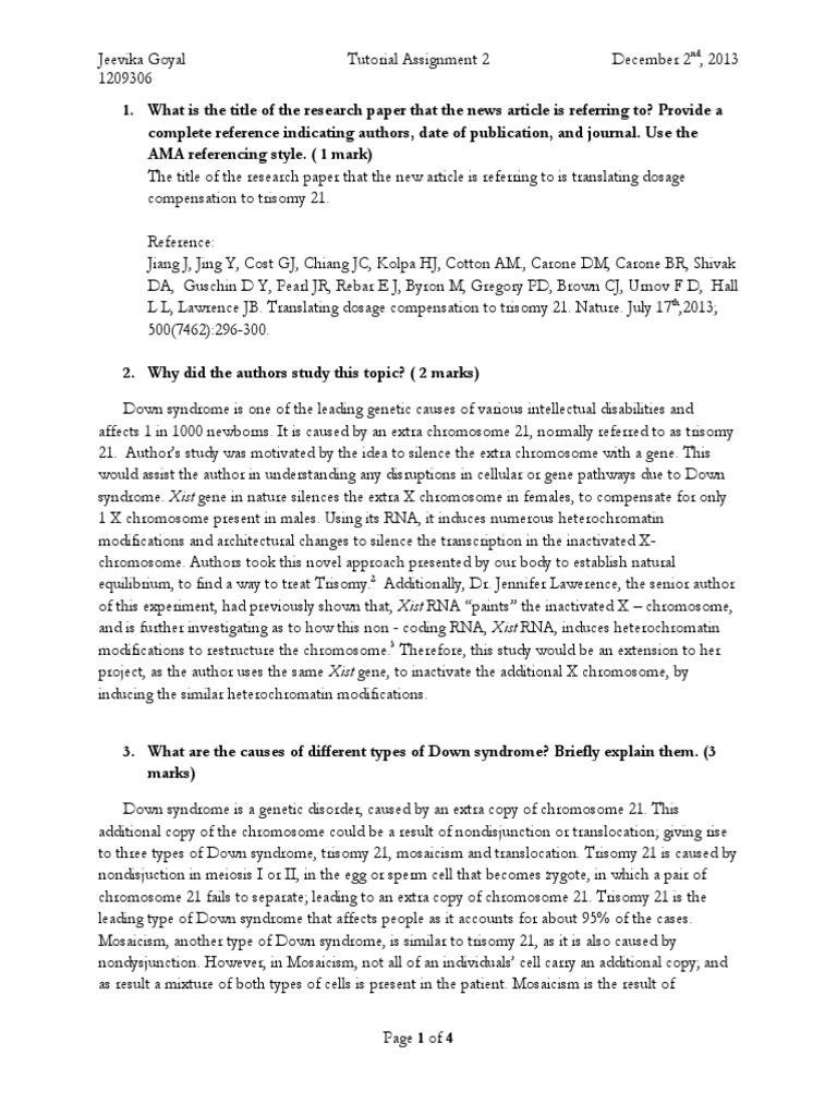 Tutorial Assignment Pdf Genetics Life Sciences
