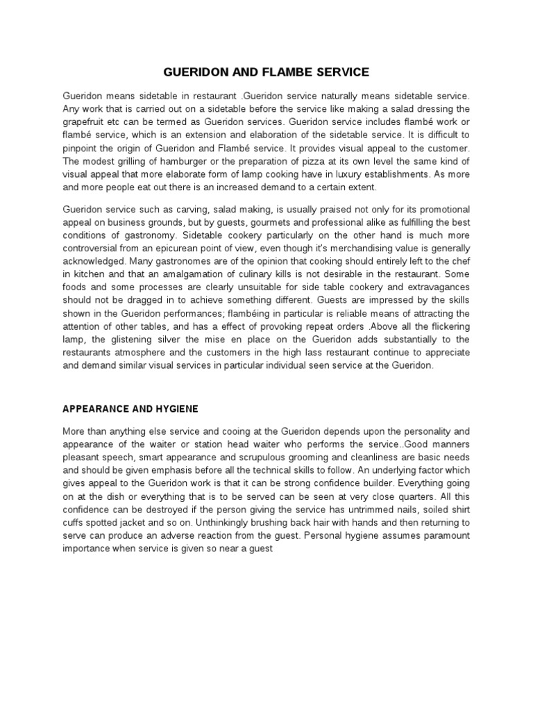 Gueridon and Flambe Service. | PDF | Restaurants | Tableware