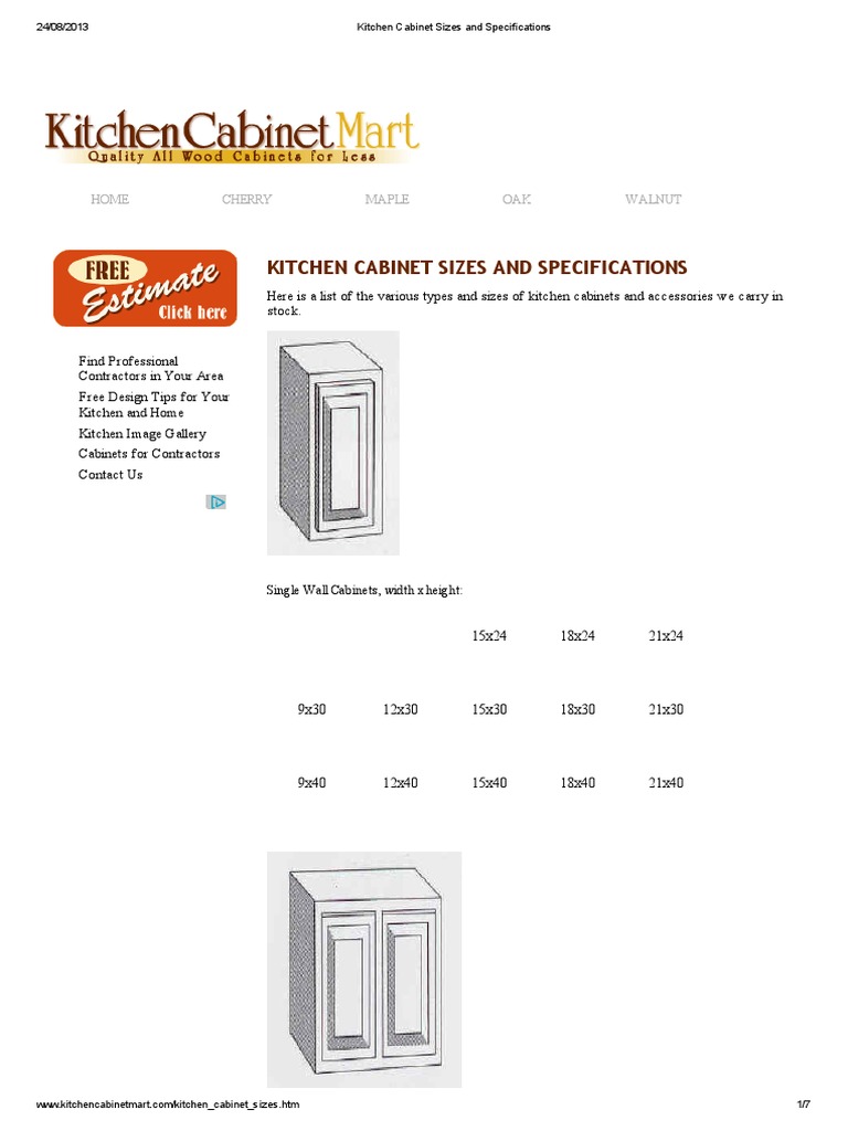 Kitchen Cabinet Sizes and Specifications | PDF | Cabinetry | Kitchen