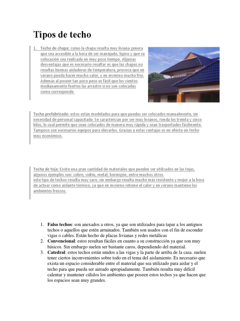 Tipos de Techo | Descargar gratis PDF | Aislamiento térmico ...