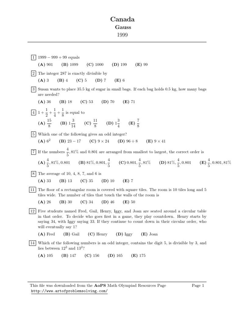 Canada Gauss 1999 | Mathematical Analysis | Elementary Mathematics